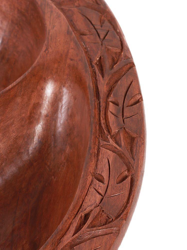 Dual-Compartment Walnut Wood Bowl | Chinar Leaf Design | Buy Online ...